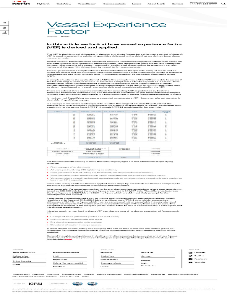 Understanding Vessel Experience Factor | PDF