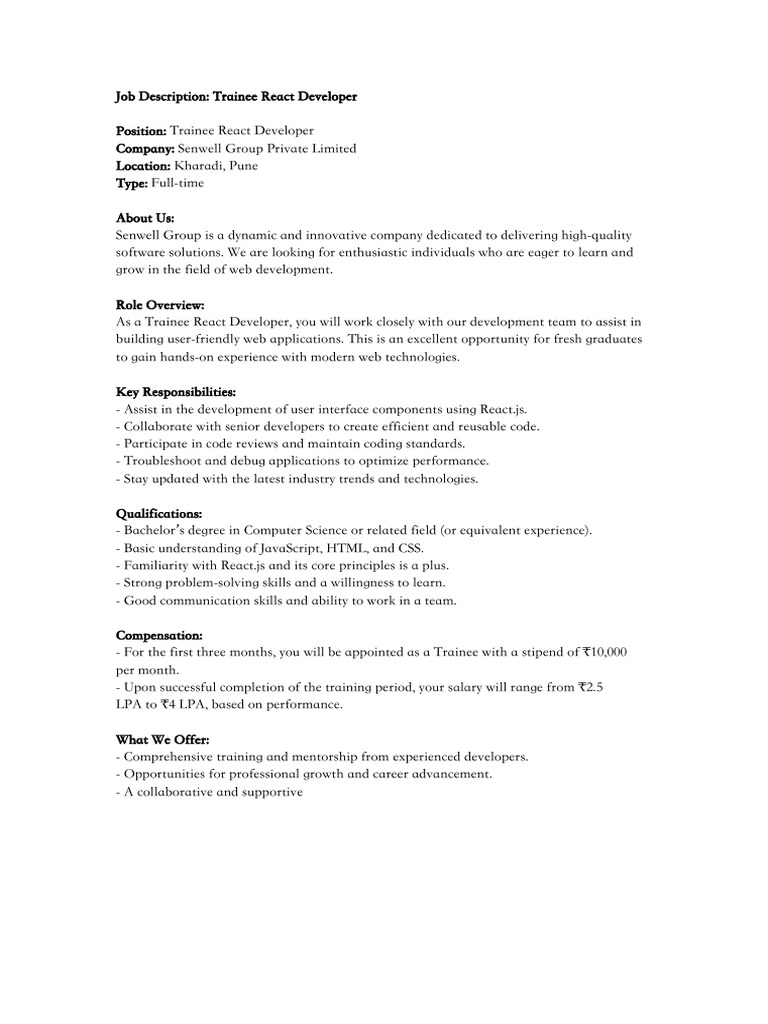 Job Description Trainee Position | PDF