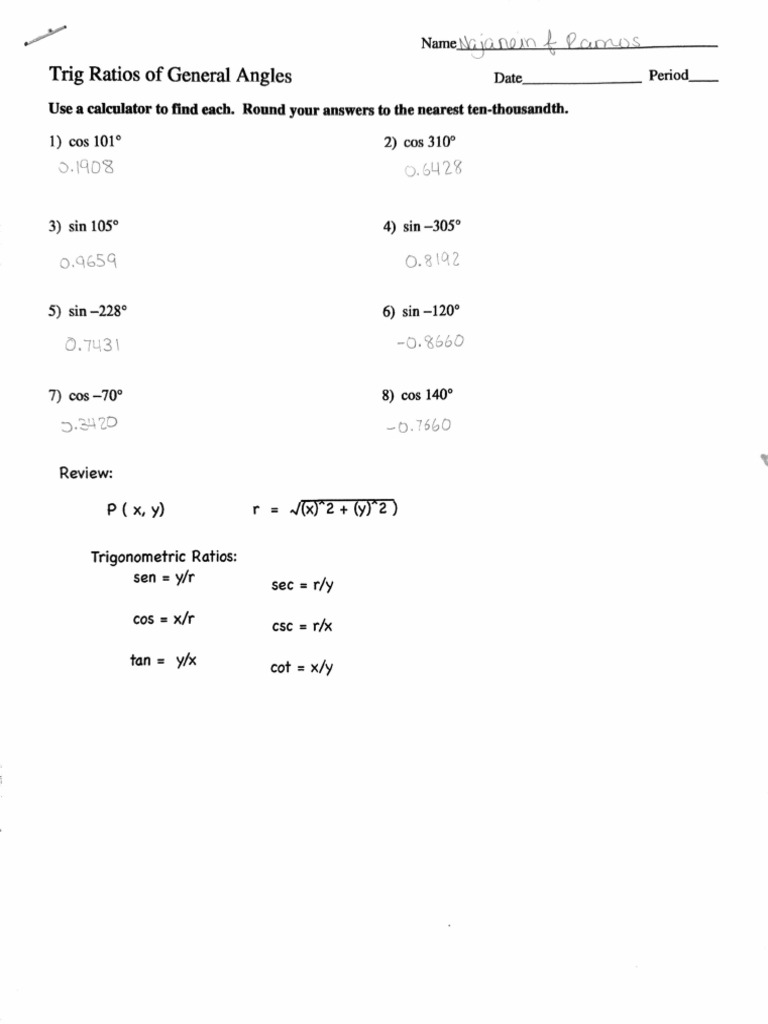 Trig ratios of general angles | PDF