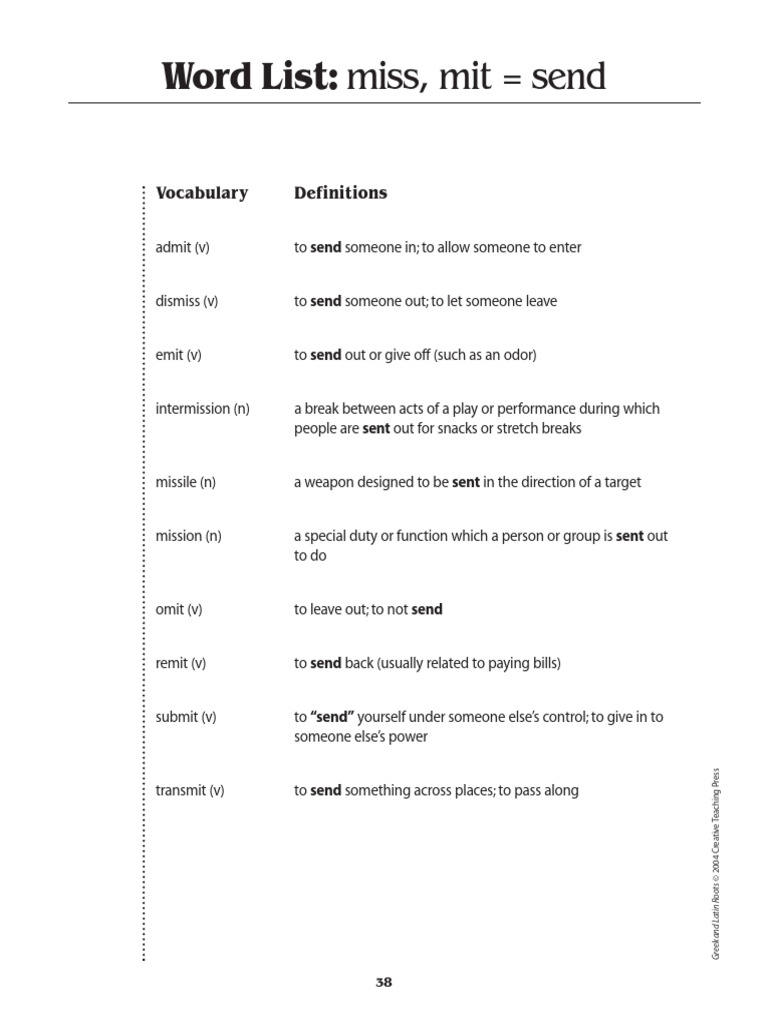 Vocabulary: Words with "Miss, Mit" | PDF
