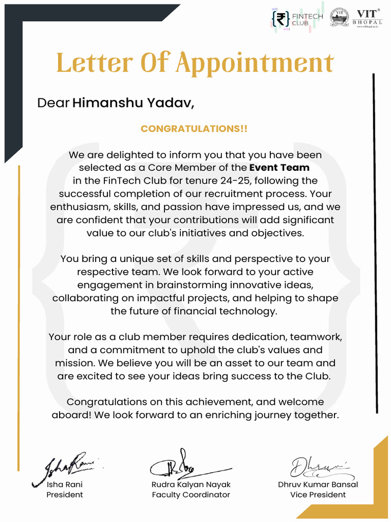 Himanshu Yadav: Event Team Appointment | PDF