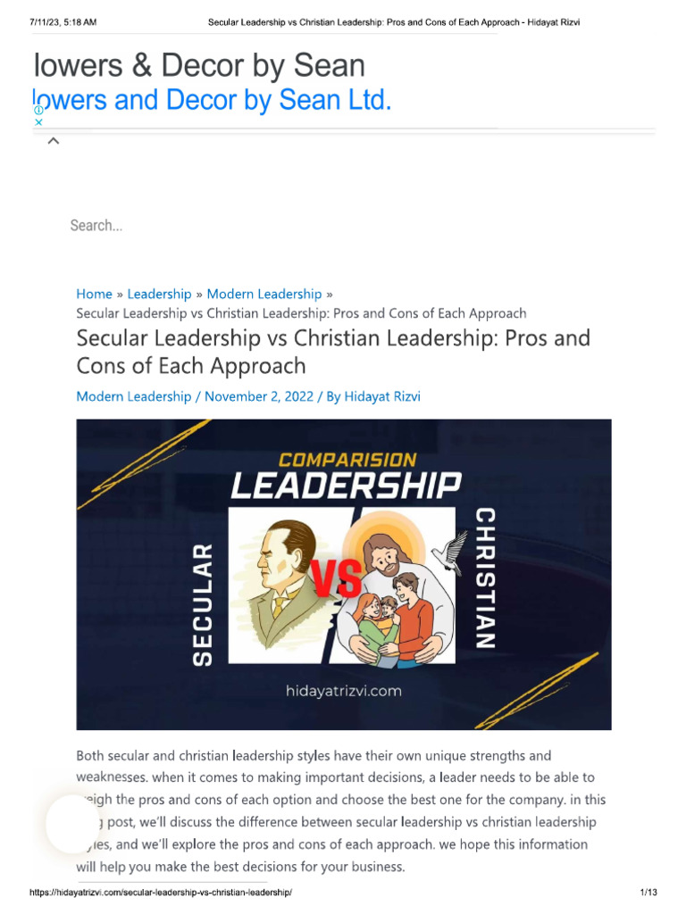 Secular Vs Christian Leadership-Pros and Cons | PDF