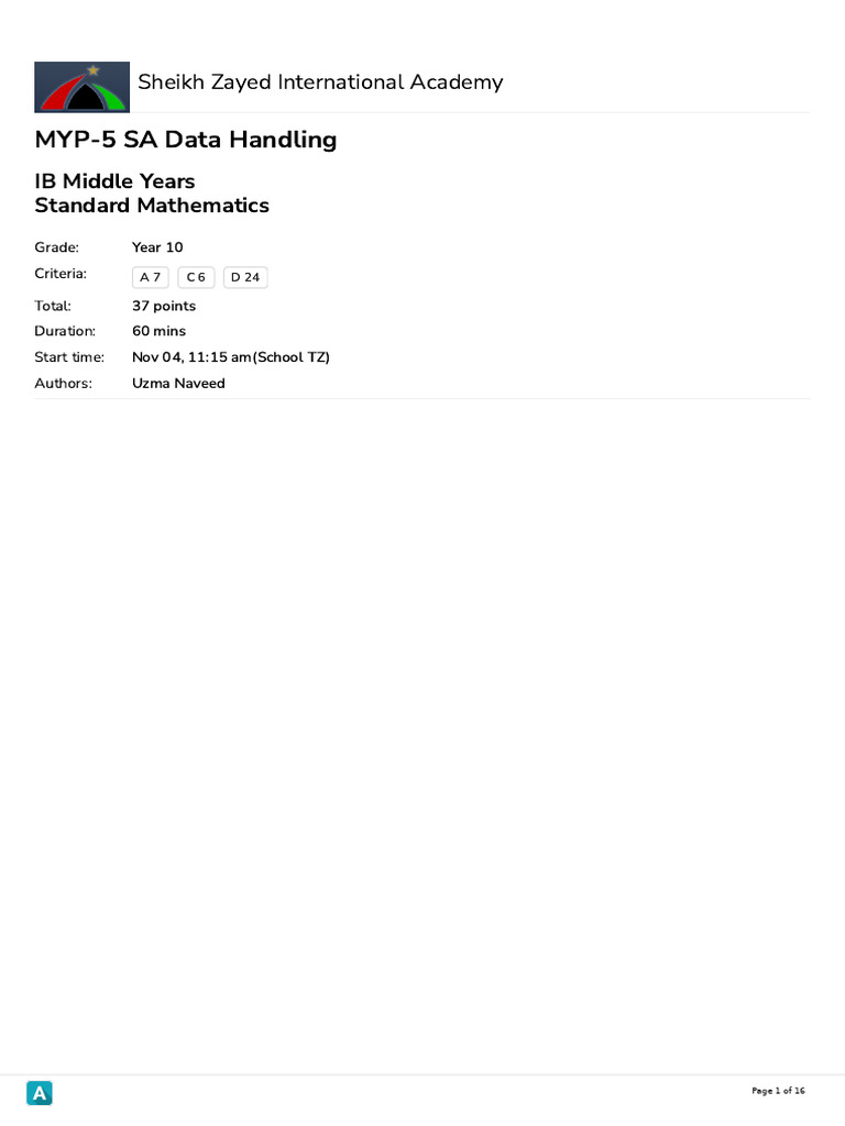 Myp 5 Sa Data Handling Pdf