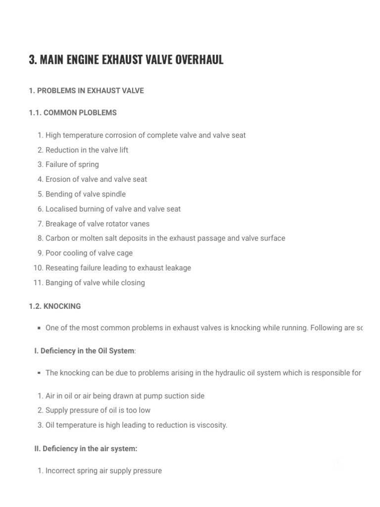 EXHAUST VALVE (3 - 5) MAIN ENGINE EXHAUST VALVE OVERHAUL - Marine | PDF ...