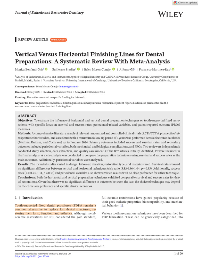Vertical Versus Horizontal Finishing Lines for Dental Preparations: A ...