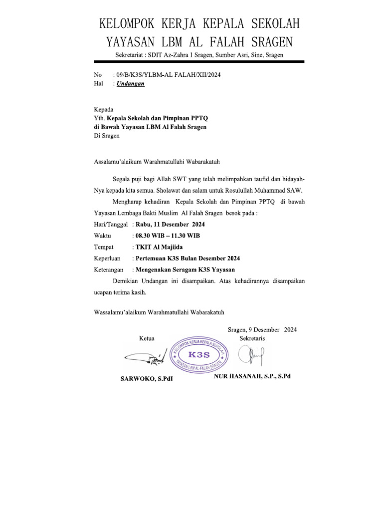 Undangan K3S 11 Desember 2024 | PDF