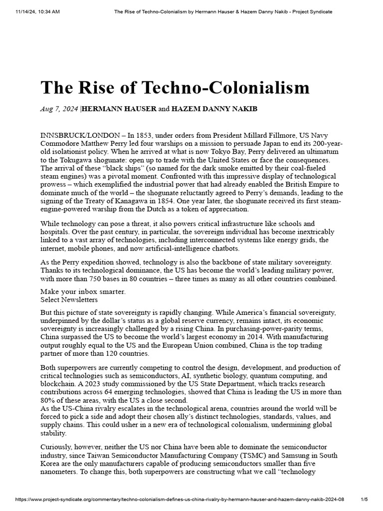 The Rise of Techno-Colonialism by Hermann Hauser & Hazem Danny Nakib ...