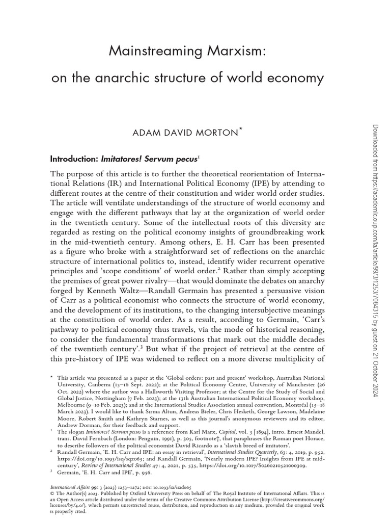 On The Anarchic Structure of World Economy | PDF | Theory | Capitalism