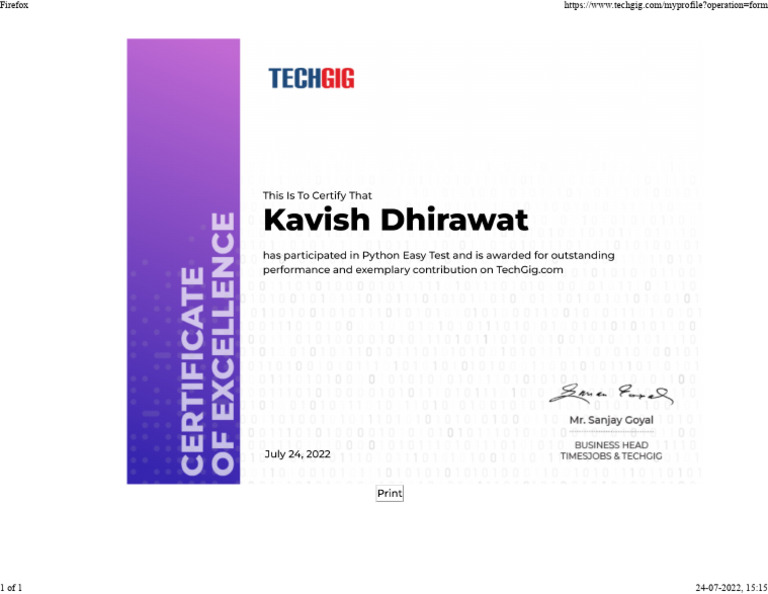 Techgig Py Cert | PDF