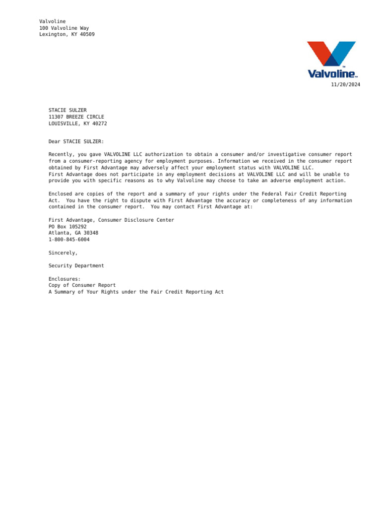 Valvoline Employment Background Report | PDF | Credit Score | Credit ...