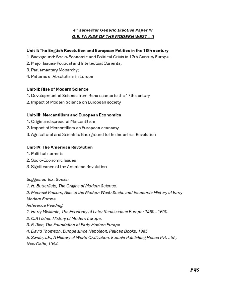 4th Semester Generic Elective Paper IV Syllabus | PDF