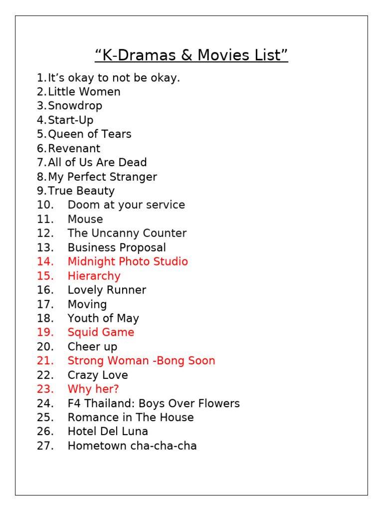 K-Dramas & Movies List | PDF
