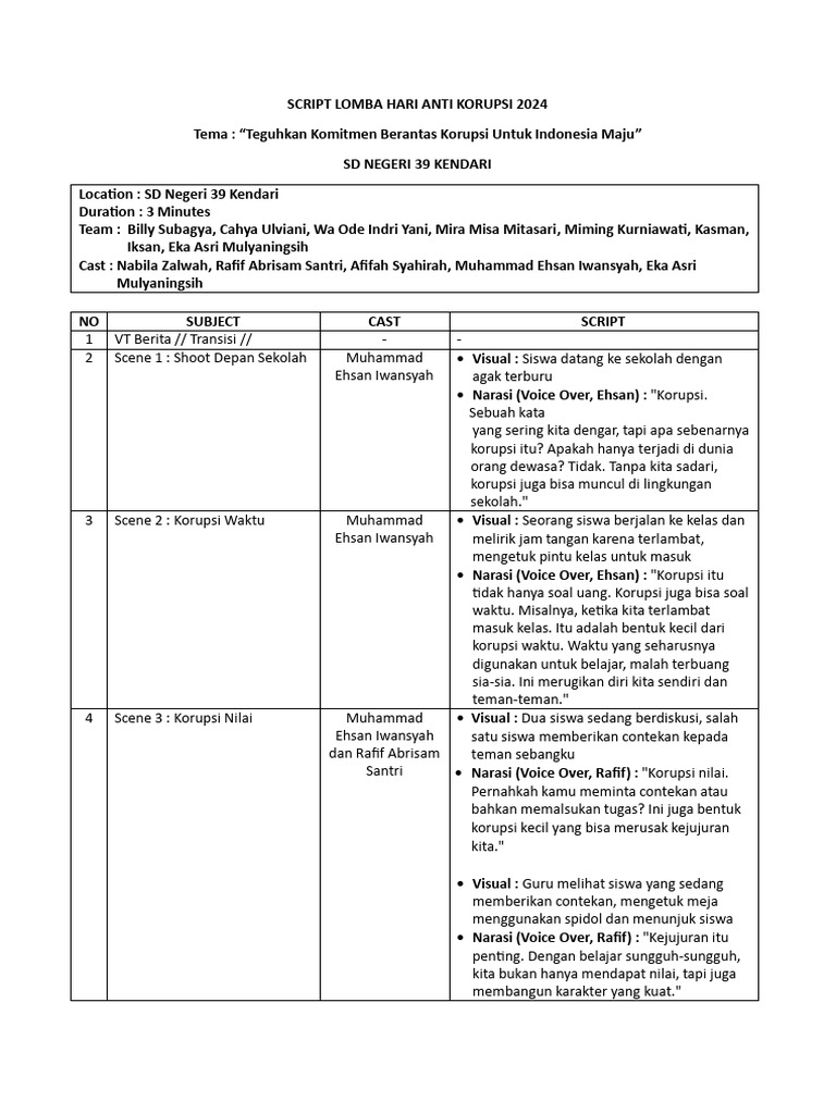 Script Lomba Hari Anti Korupsi 2024 | PDF