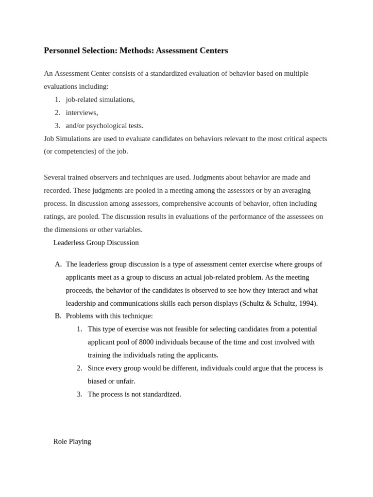 Personnel Selection: Methods: Assessment Centers | PDF | Simulation ...