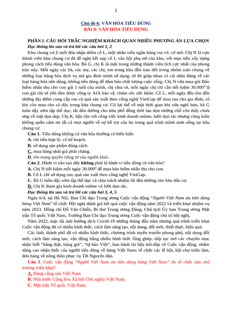 Bộ câu hỏi chủ đề 6 - k11 | PDF