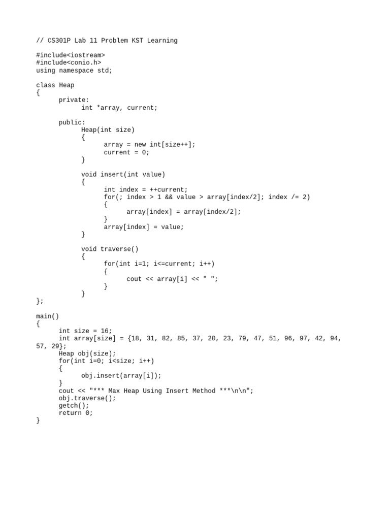 CS301P Lab 11 Solution Max Heap | PDF