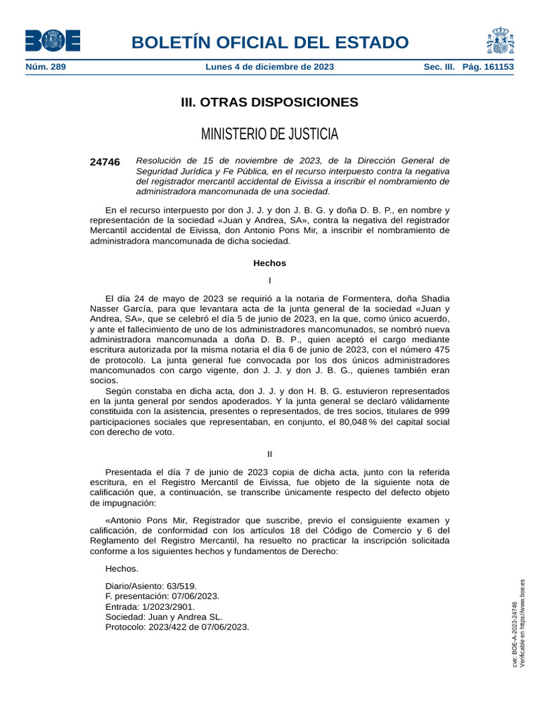 Resoluci N DGSJFP de 15 de Noviembre de 2023 1702362271 | PDF | Sentencia (ley) | Constitución