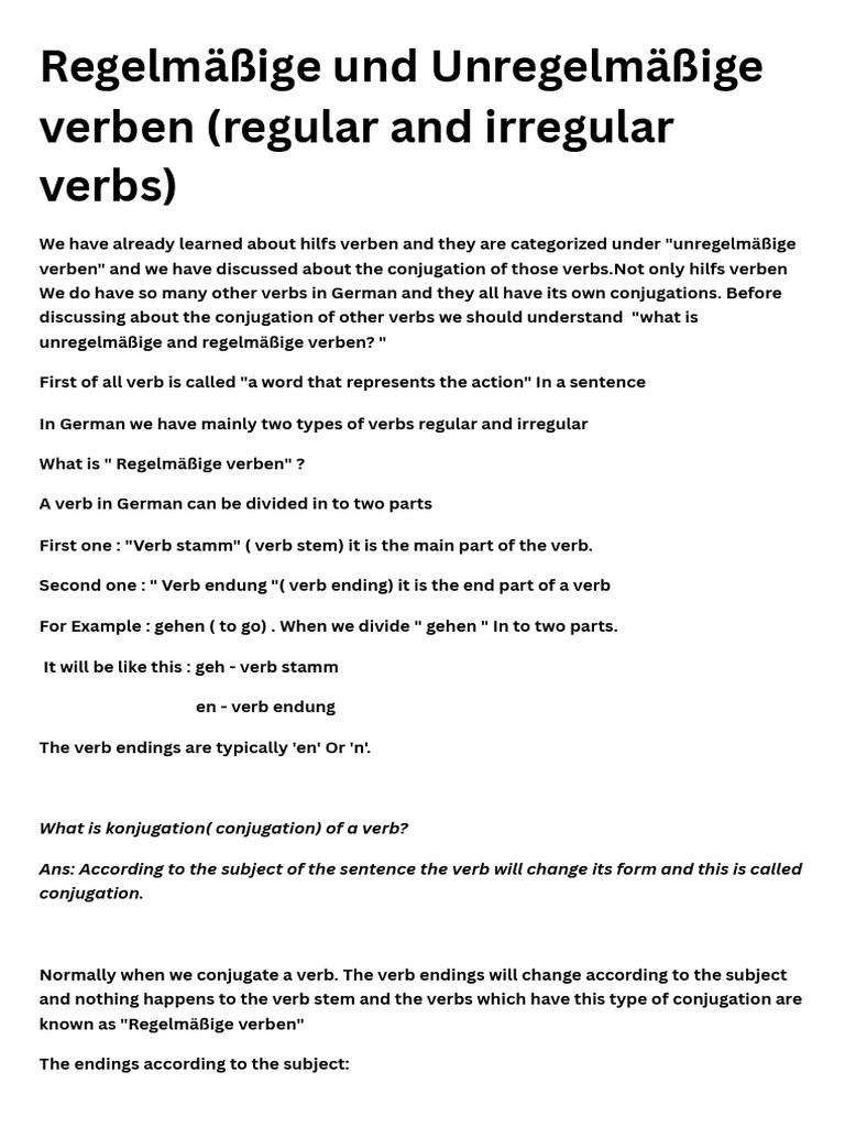 Regelmäßige Und Unregelmäßige Verben | PDF