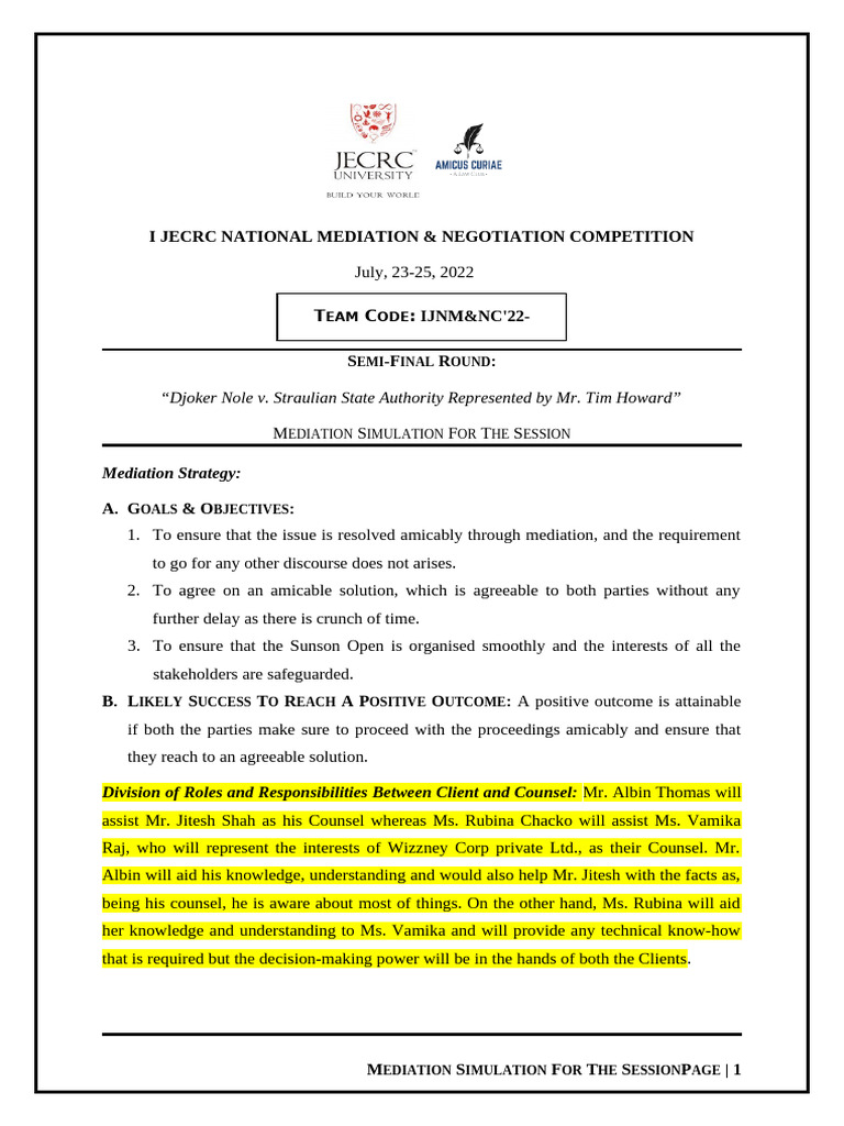 Mediation Plan - Semi-Final | PDF | Mediation | Dispute Resolution