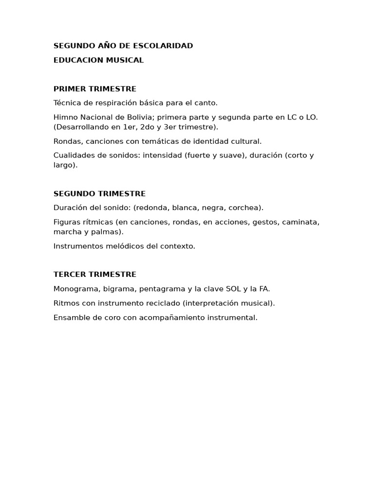 2do, Contenidos Ed. Musical | PDF