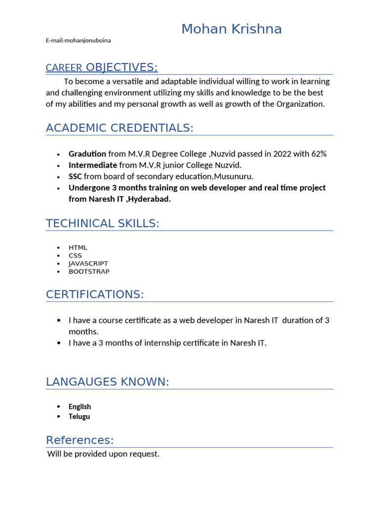 Aspiring Web Developer Profile | PDF