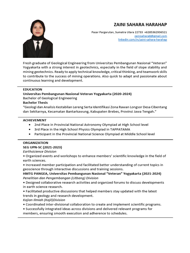 CV - Zaini Sahara H - UPNVY | PDF | Science