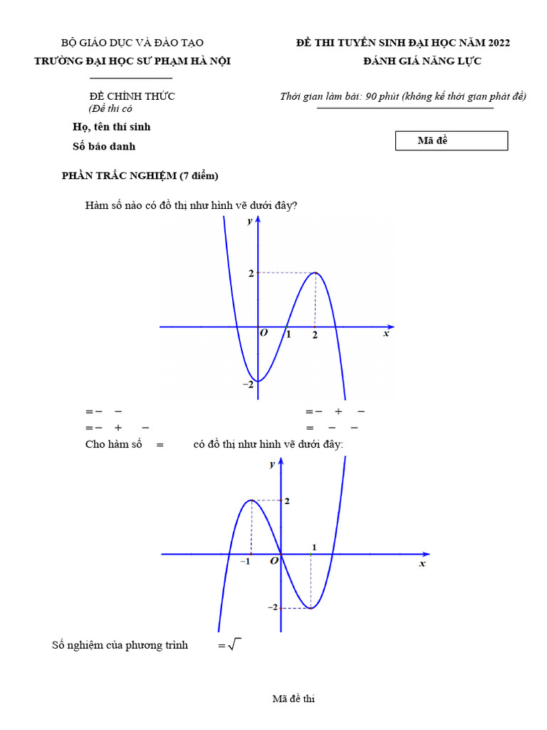 De Thi Toan DGNL DHSPHN 2022 | PDF