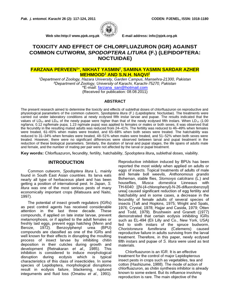 15-Toxicity & Rep Perveen et al. pap-3(2) Pak J of entomol Kara | PDF ...
