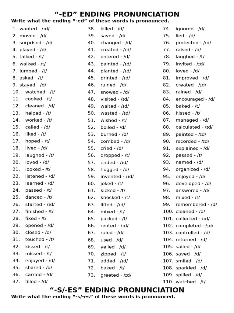 Ed, S-Es Pronunciation Key | PDF