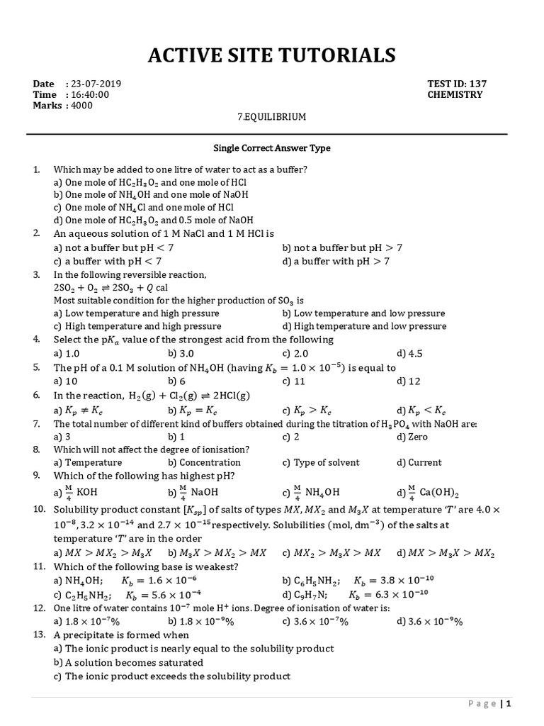 Equilibrium 1 Wordtopdf | PDF | Chemical Equilibrium | Acid