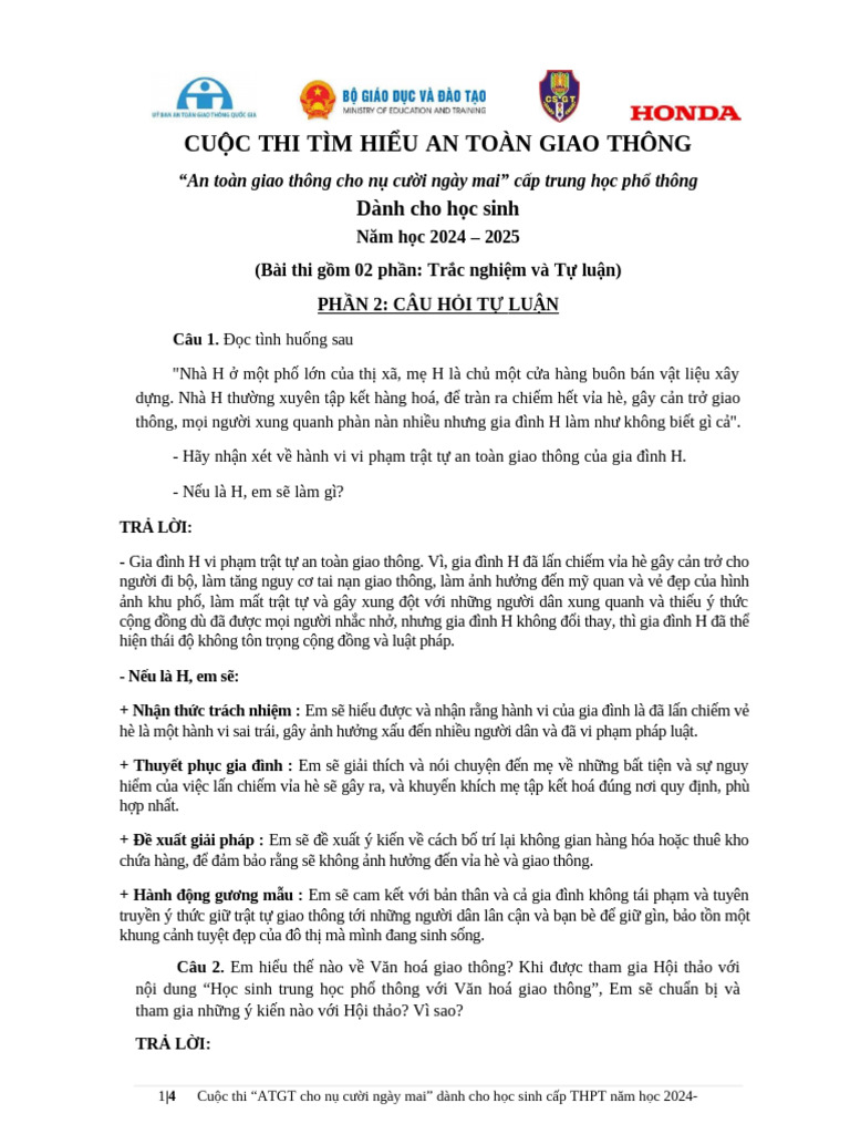 De Thi HS THPT 2024-2025 (Đáp Án) | PDF