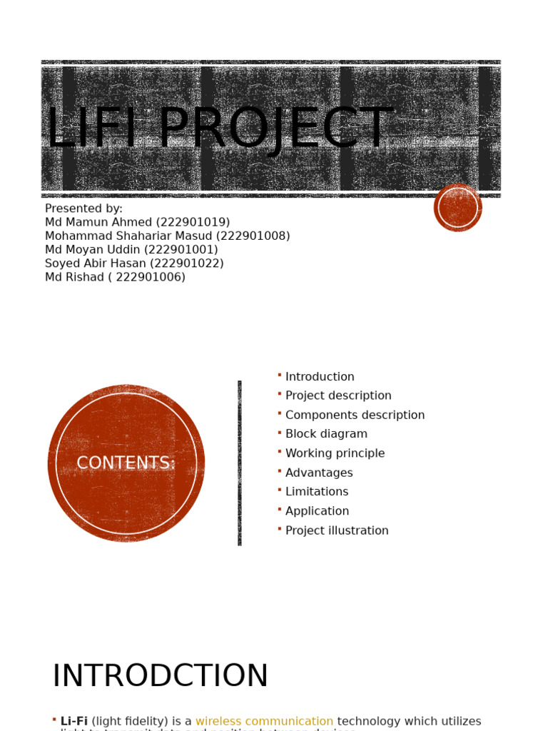 LiFi Project Presentation 1 | PDF | Light Emitting Diode | Modulation