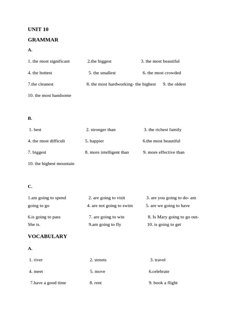 UNIT 10 Extra Mat KEY | PDF