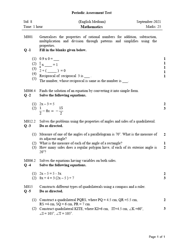 8th Grade Math Assessment Test | PDF | Elementary Geometry | Euclidean ...