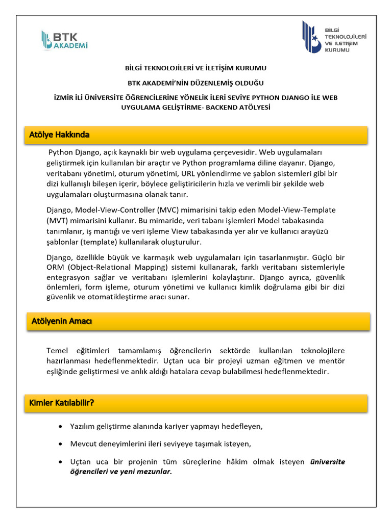 Python Django Ile Web Uygulama Gelistirme - Backend Atölyesi̇ | PDF