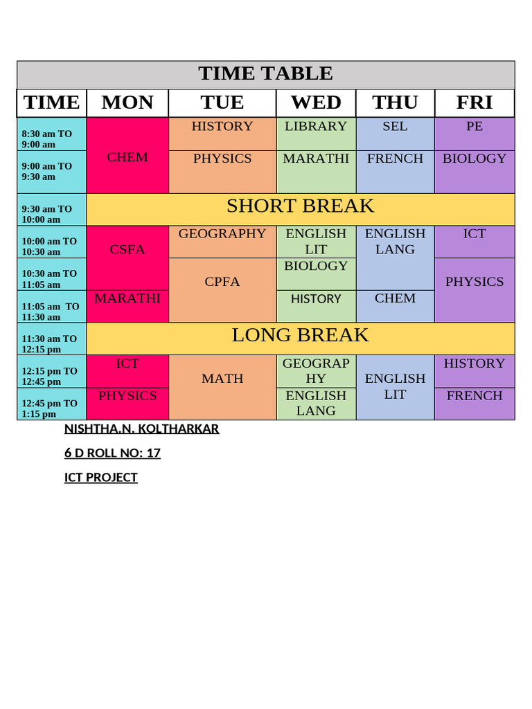 TIME TABLE ICT PROJECT | PDF