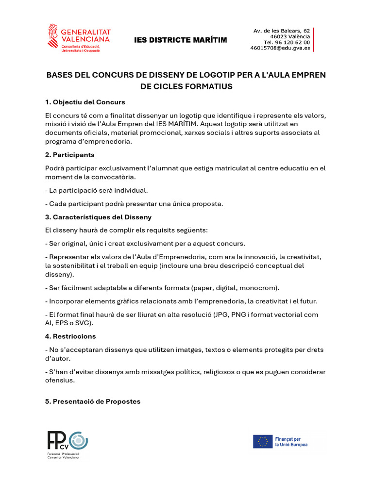 Bases Del Concurs de Disseny de Logotip Per A L'aula D'empre | PDF