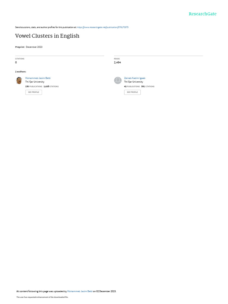 VowelClustersinEnglish - Copy | PDF | Vowel | Languages