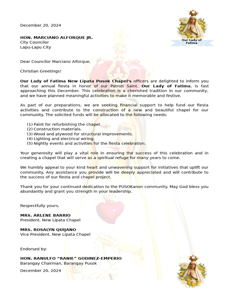 Solicitation Letter | PDF | Festival | Cultural Events