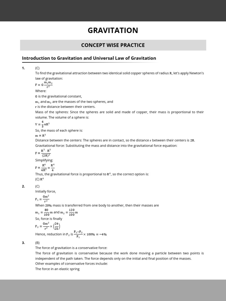 Gravitation Workbook Solutions | PDF | Buoyancy | Orbit