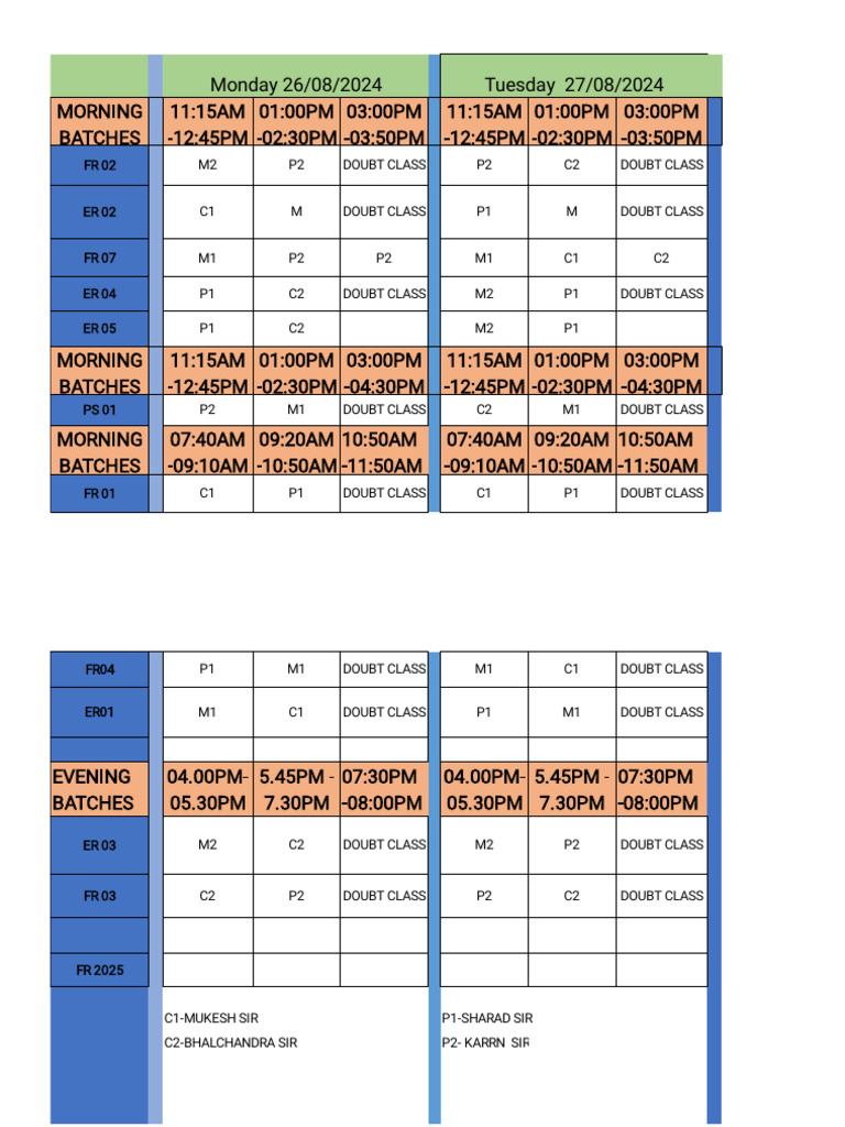 Timetable Engg 26th Aug To 1st Sep 2024 | PDF