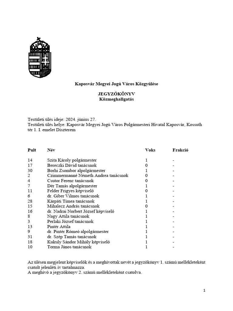 Június 27-I Közmeghallgatás Jegyzőkönyve | PDF
