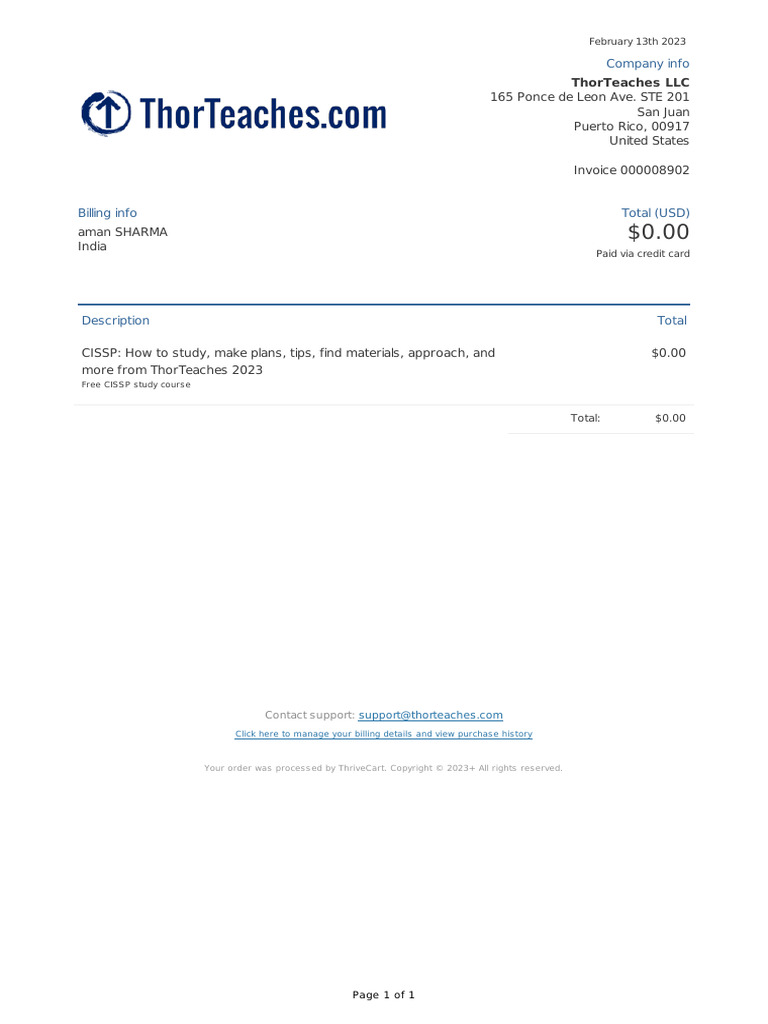 ThorTeaches LLC - Invoice 000008902 | PDF
