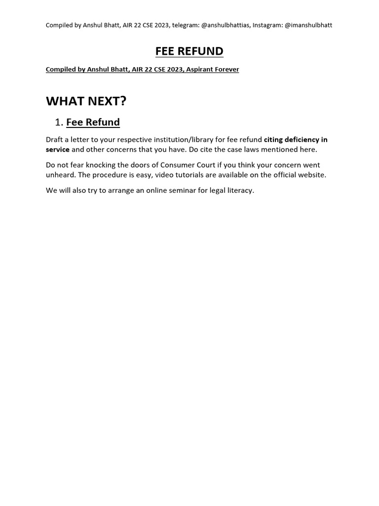 FEE REFUND | PDF | Fee