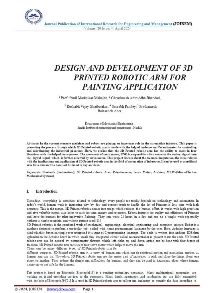 Design and Development of 3D Printed Robotic Arm For Painting ...