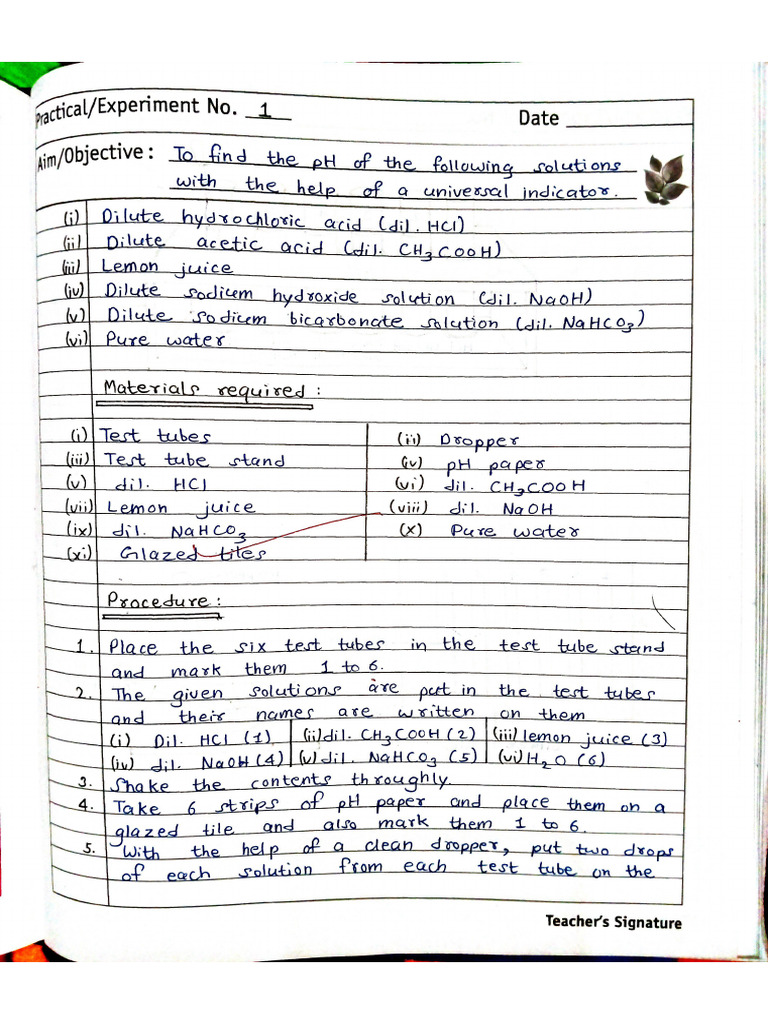 Chemistry Lab Manual Handwritten Activities Class 10th | PDF