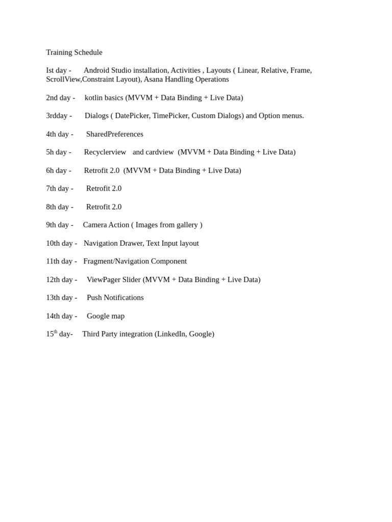 15-Day Android Development Training Schedule | PDF