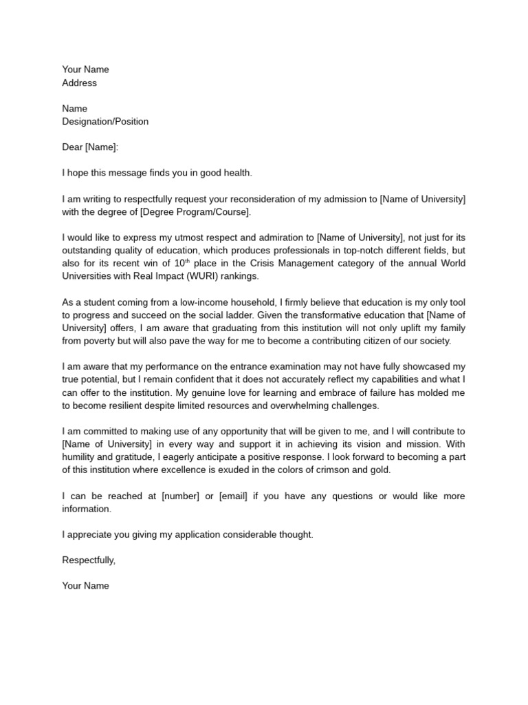 Sample Reconsideration Letter | PDF