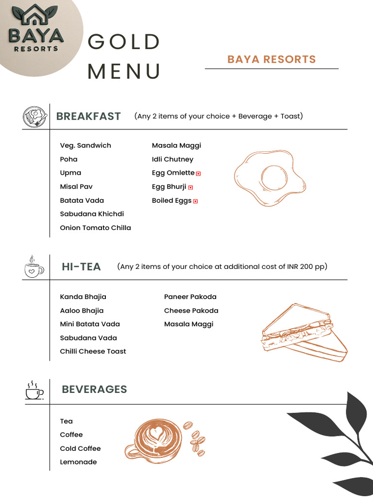 Baya Resorts Gold Menu Overview | PDF
