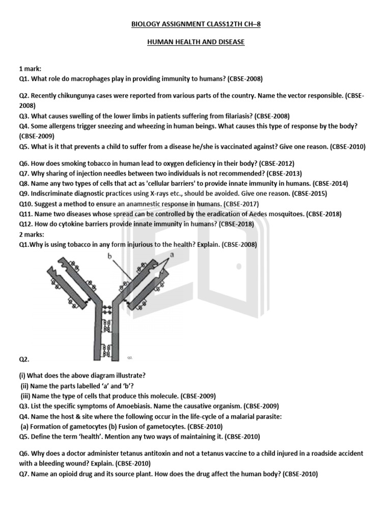 ch8 Class 12th Assignment | PDF | Malaria | Plasmodium